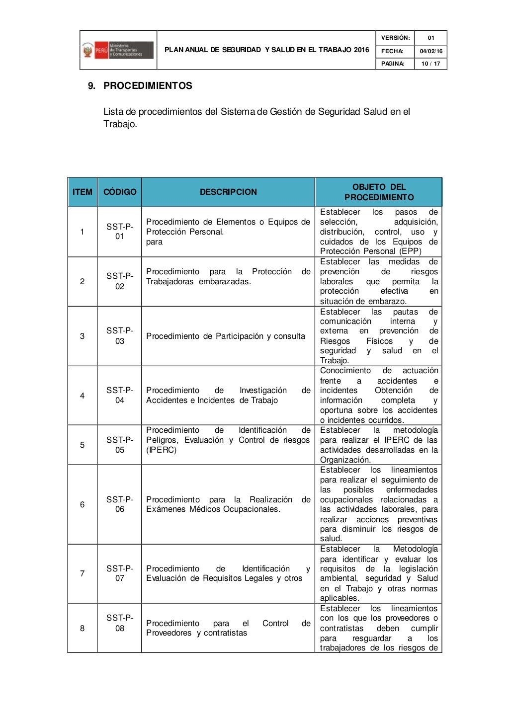 Plan Anual De Seguridad Y Salud En El Trabajo Mtc - Riset