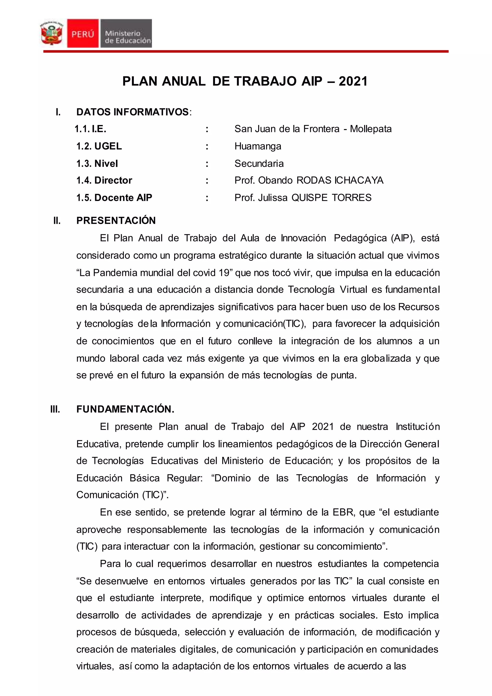 Plan anual de trabajo aip julisa | PDF