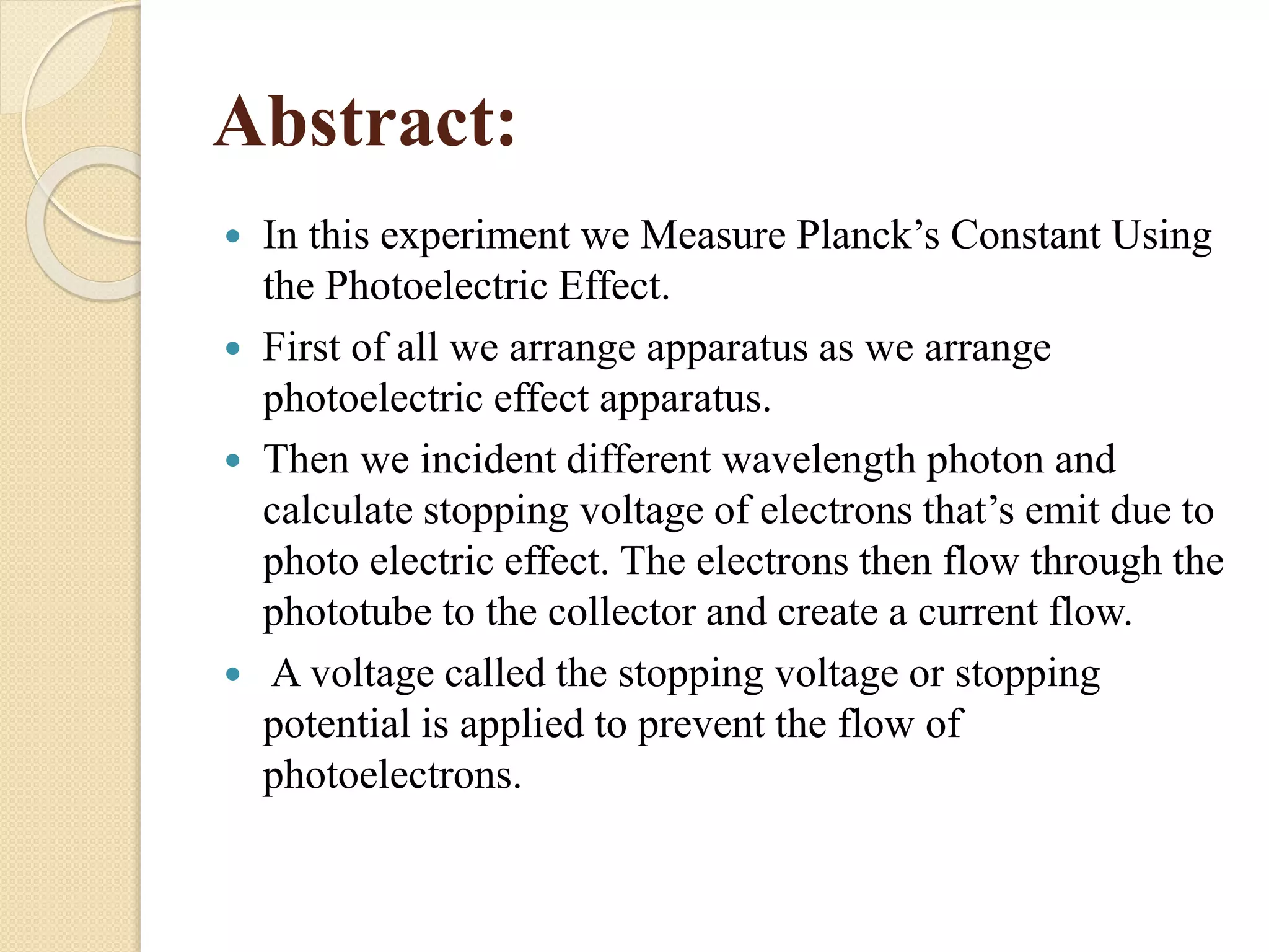 Planck constant using photoelectric effect | PPTX