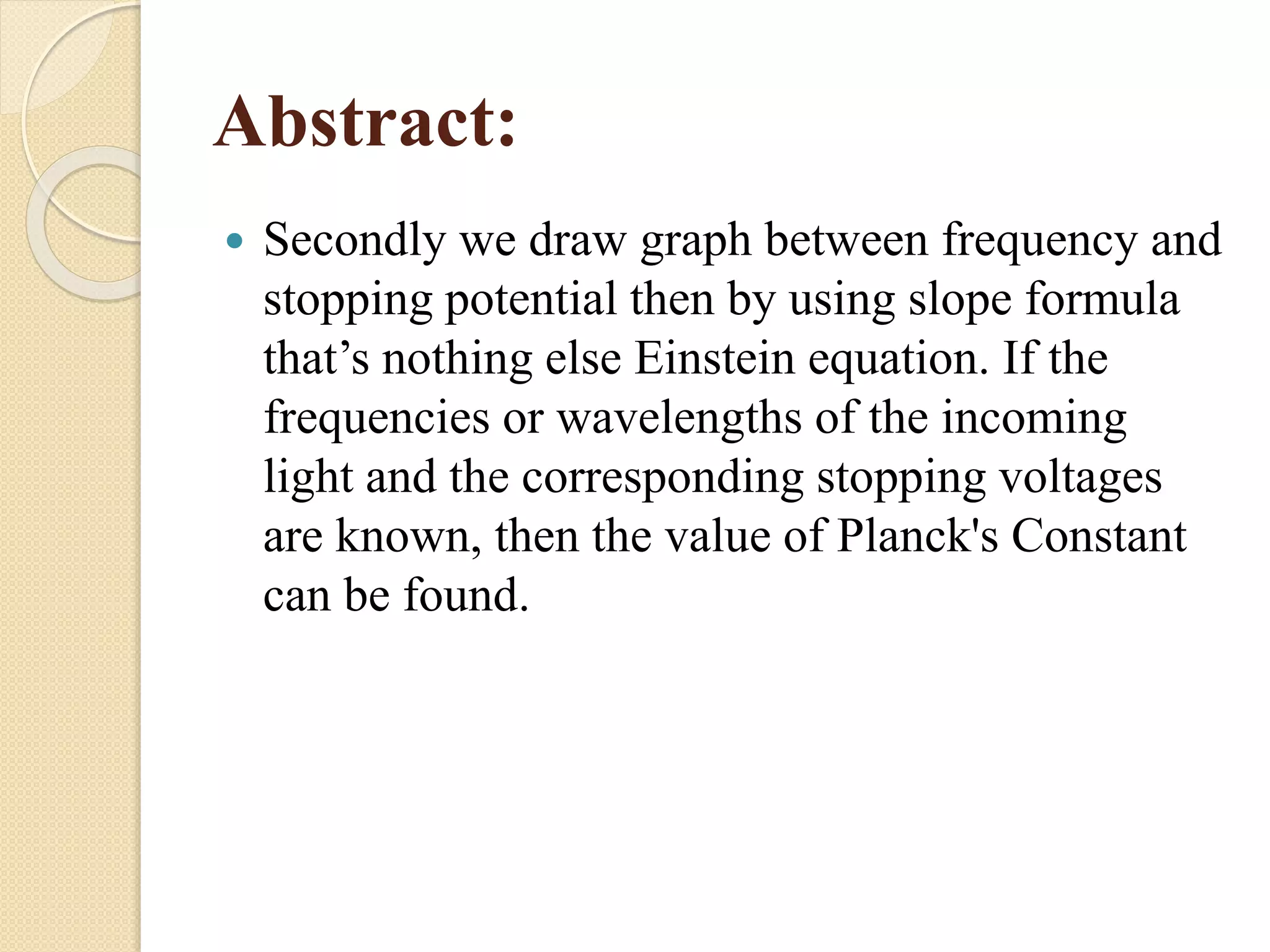 Planck constant using photoelectric effect | PPTX