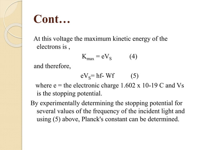 Planck constant using photoelectric effect | PPTX | Chemistry | Science