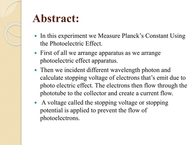 Planck constant using photoelectric effect | PPTX | Chemistry | Science
