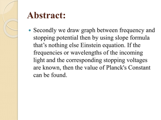 Planck constant using photoelectric effect | PPTX | Chemistry | Science
