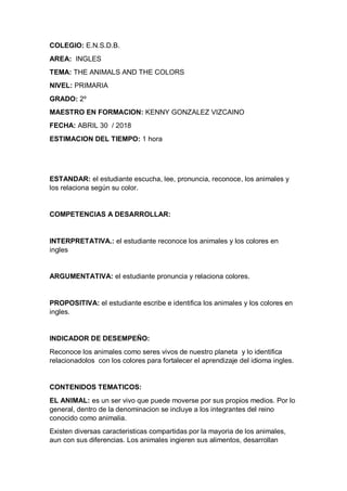 Plan clase de ingles (los animales y los colores) | PDF