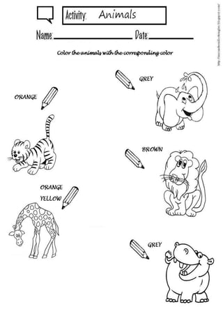 Plan clase de ingles (los animales y los colores) | PDF
