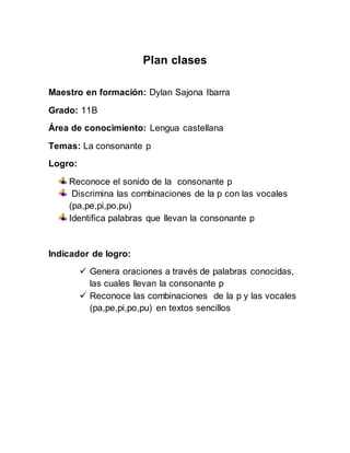 Plan clases Consonante P | DOCX