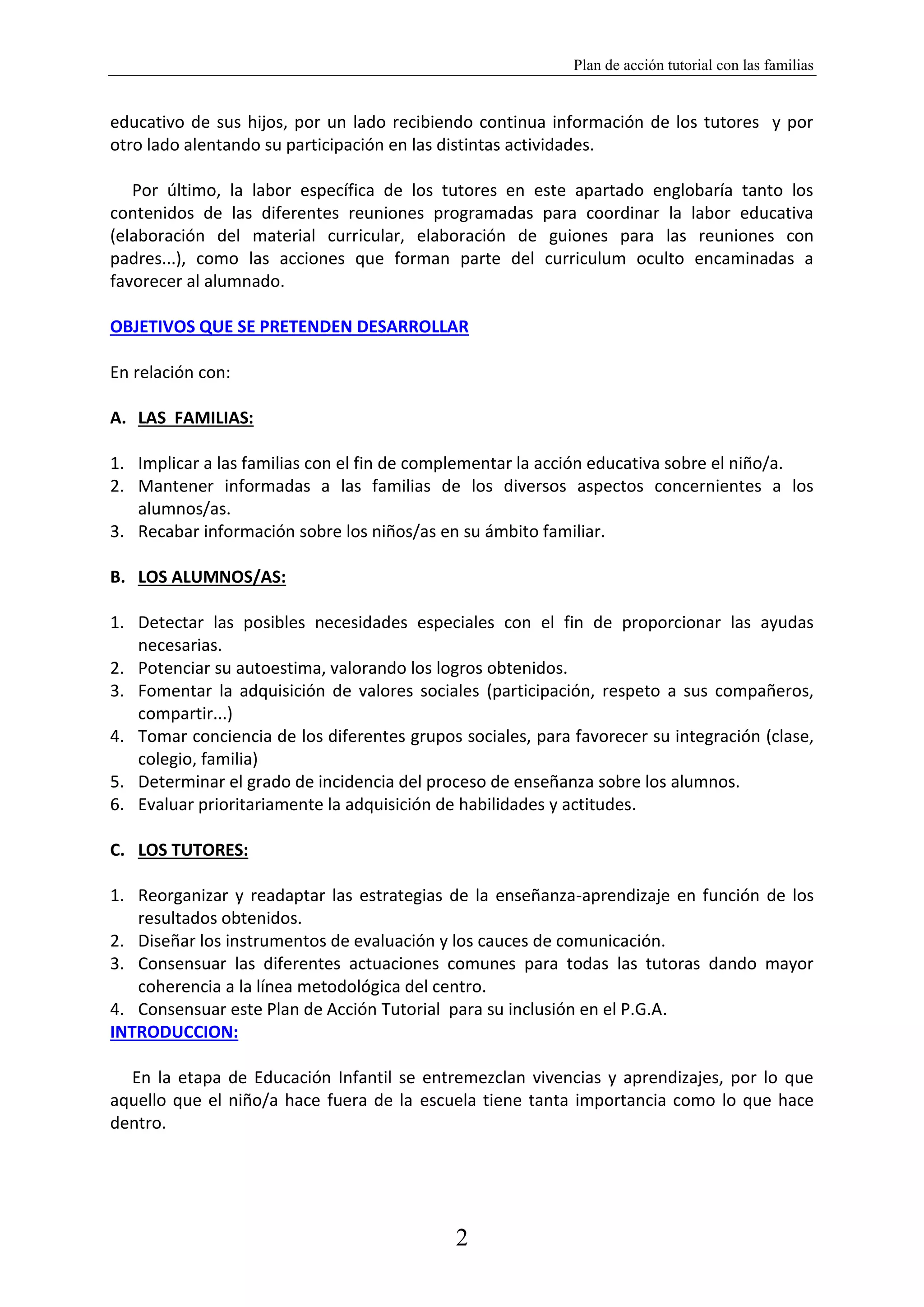Plan de acción tutorial con las familias | PDF