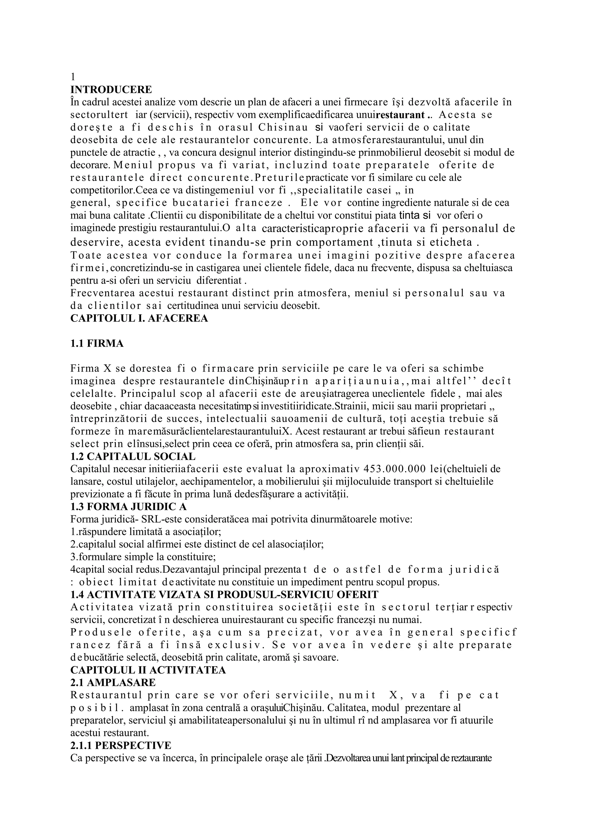 Plan de afaceri | DOCX