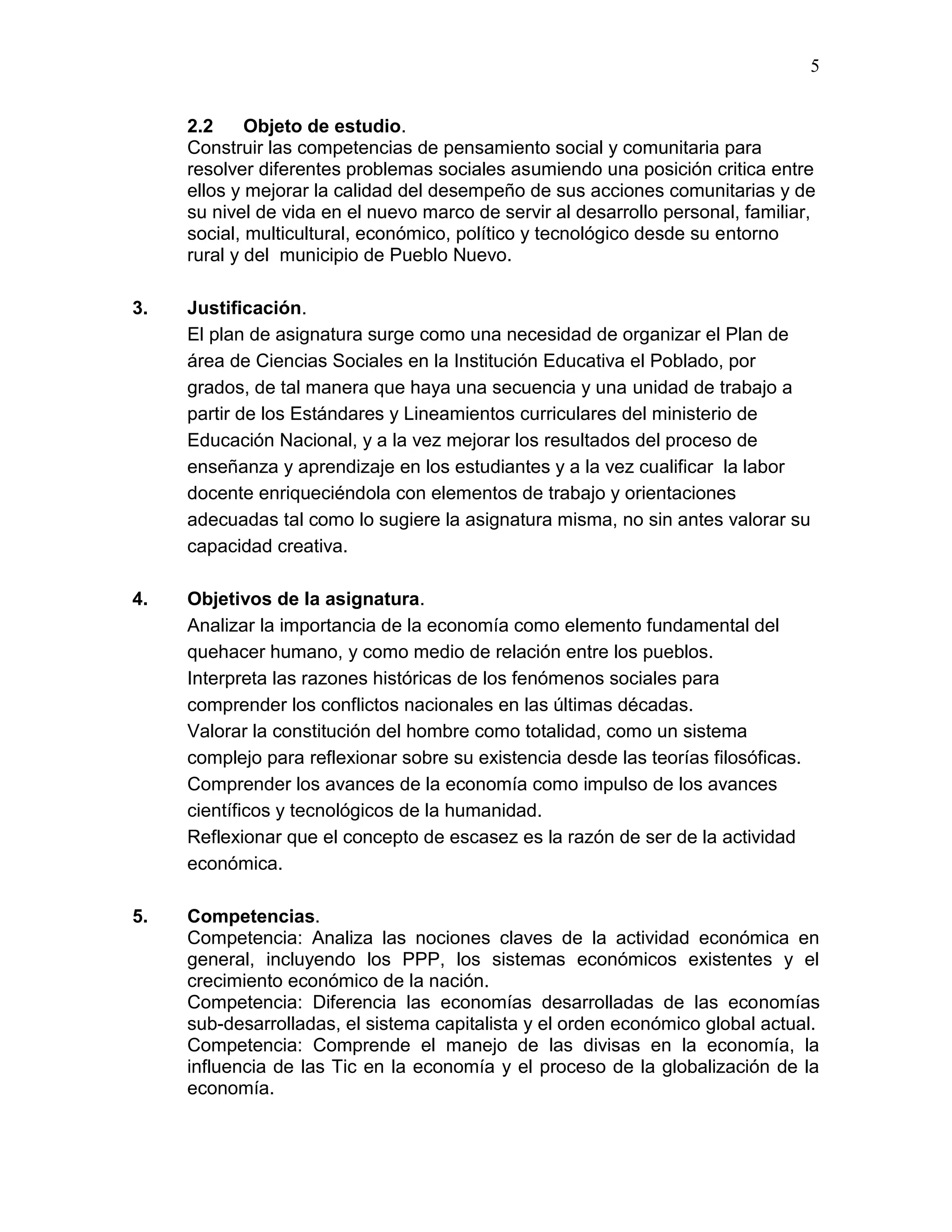 Plan de asig c.economicas 11° | DOCX | Undergraduate Education ...