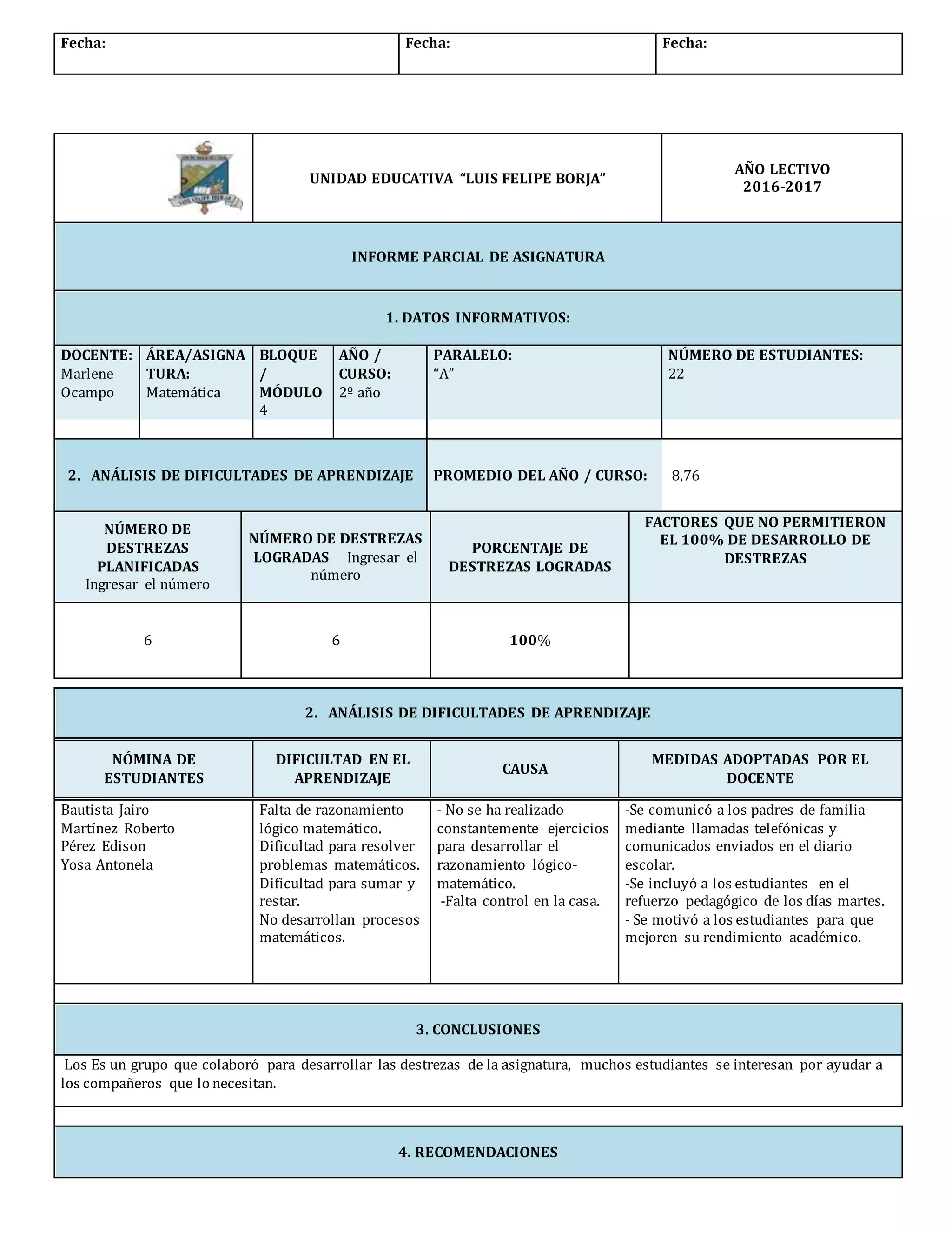 Plan de avance de destrezas marlene | DOCX