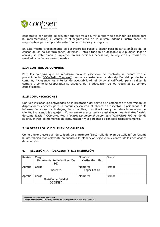 Ejemplo De Plan De Control De Calidad Plan De Control De Calidad | PDF