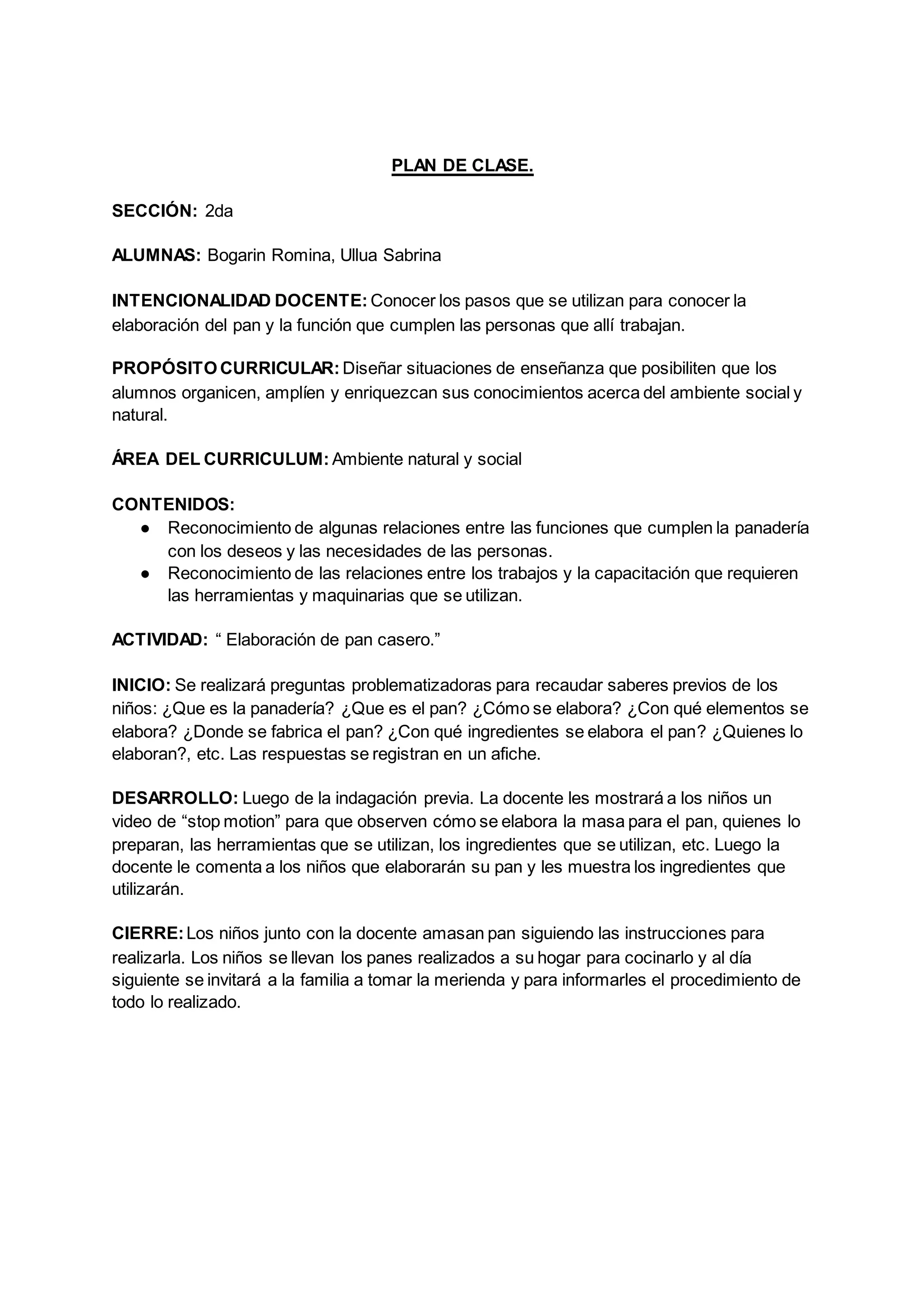 Plan de clase | DOCX | Food & Drink