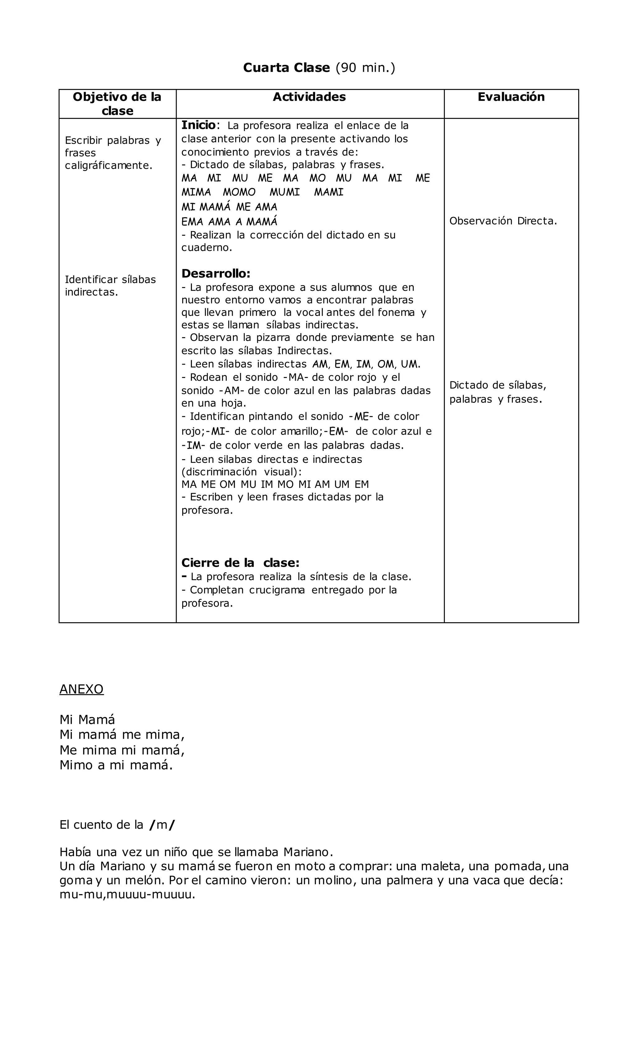 Plan de clase letras | DOCX