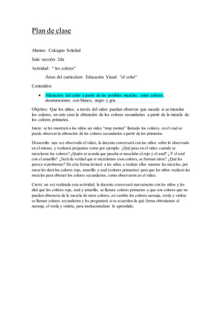 Plan de clase los colores | DOCX