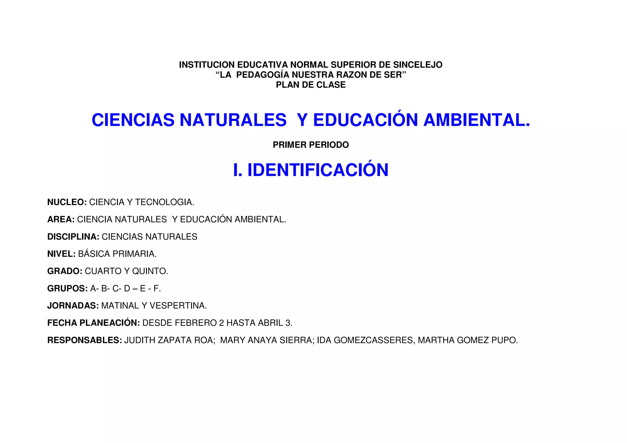 Plan De Clases Ciencias Naturales Primaria Ienss 2009 | PDF