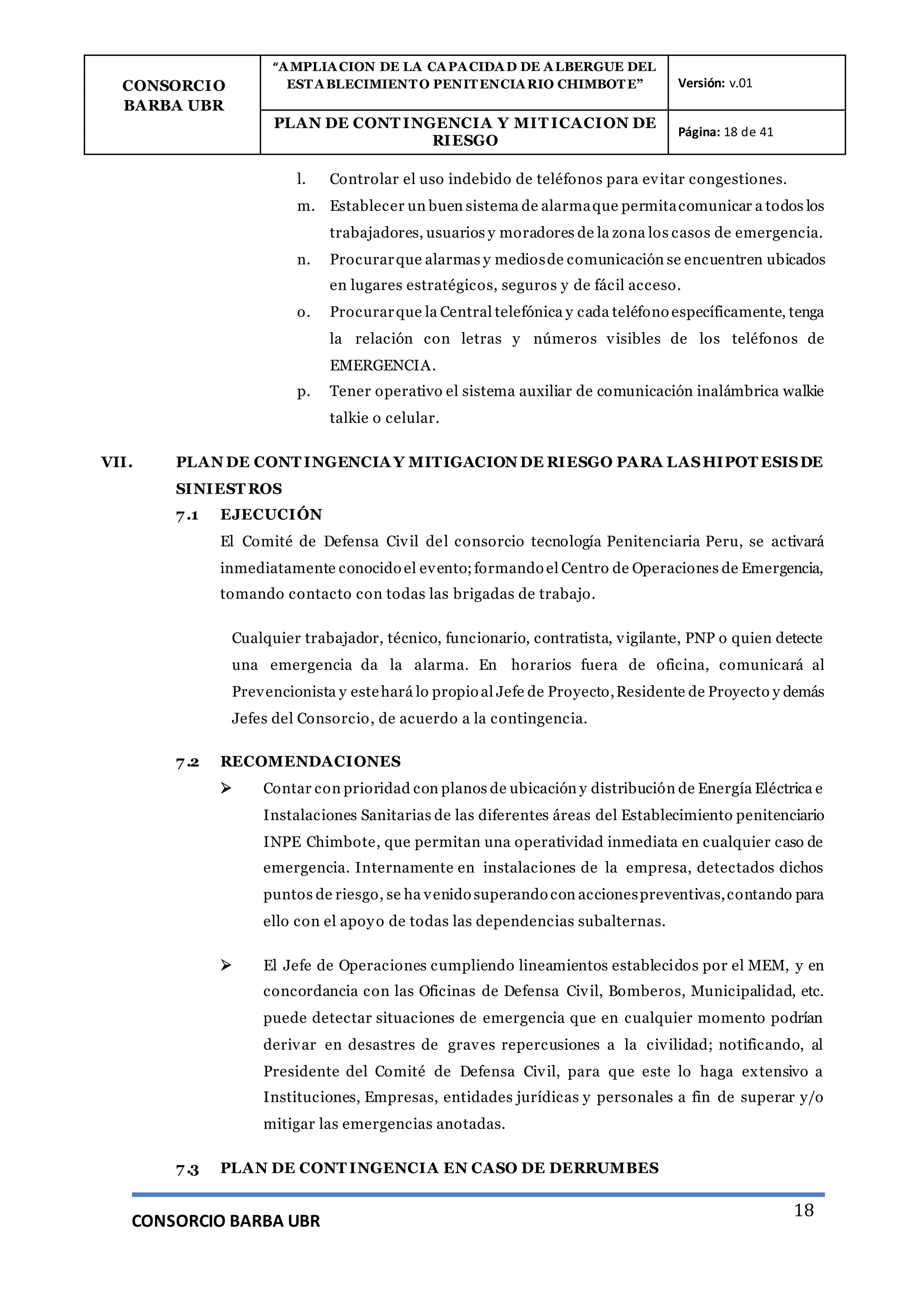 Plan de contingencia inpe chimbote | DOCX