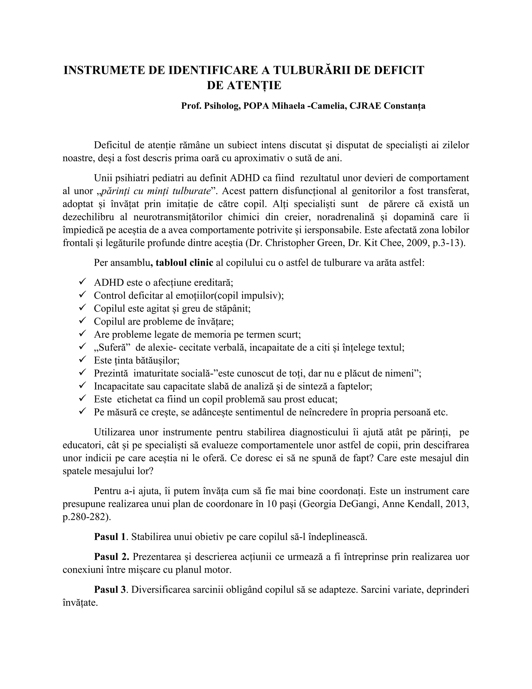 Plan de coordonare copil adhd | PDF