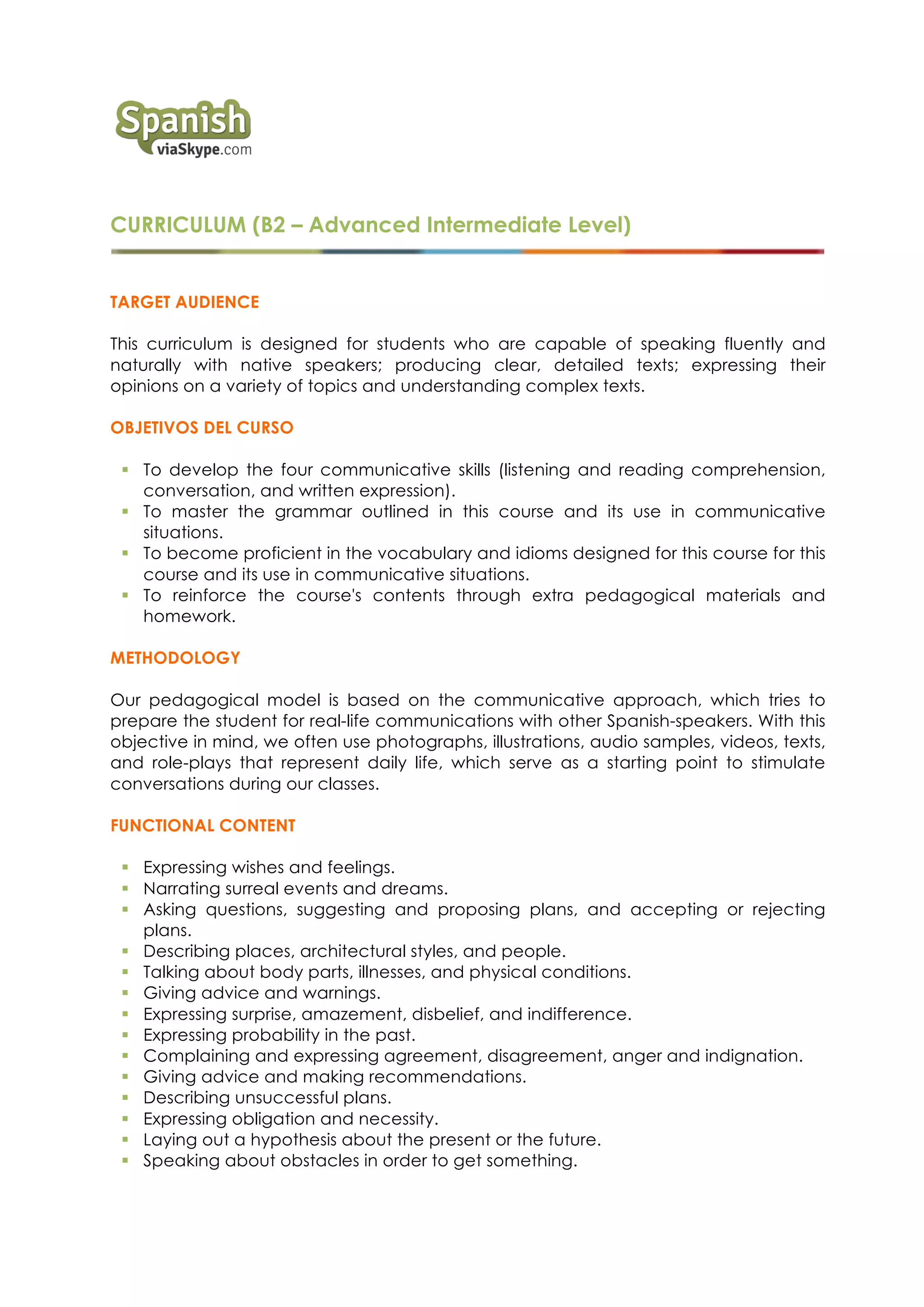 Spanish course_Advanced Intermediate Level (B2) | PDF