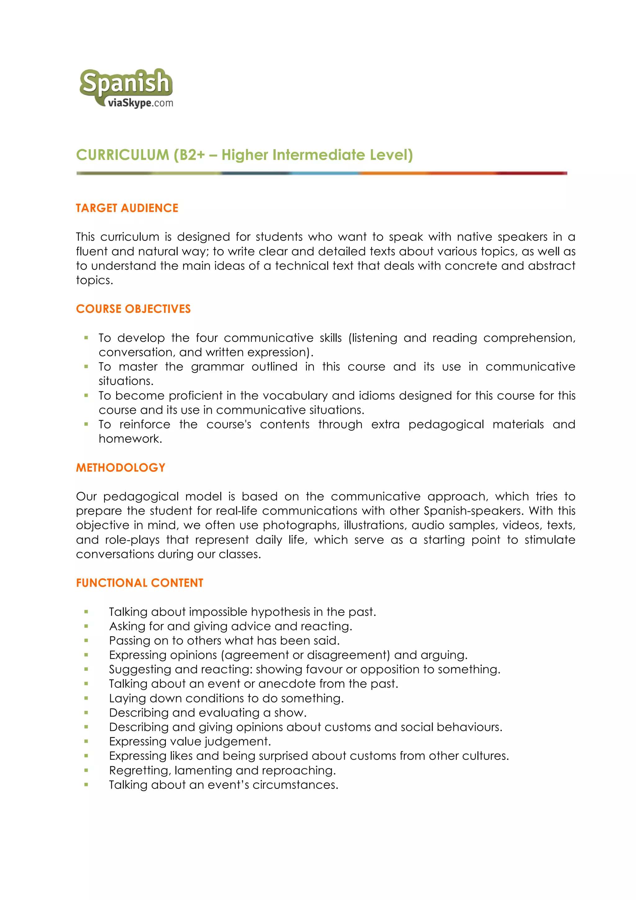 Spanish course_Higher Intermediate Level (B2+) | PDF