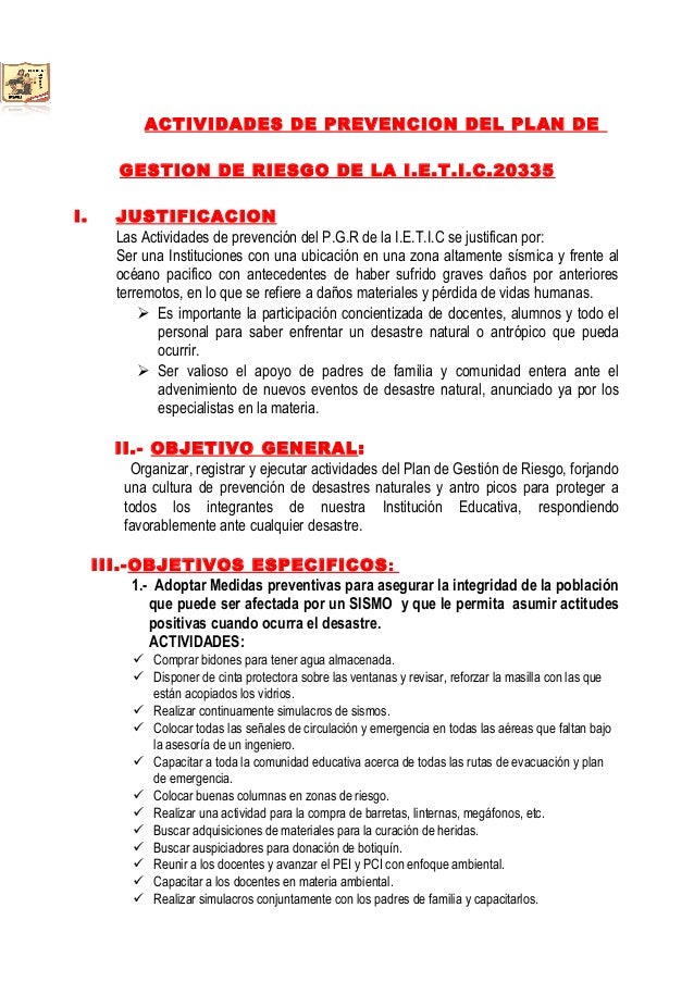 Ejemplo De Plan De Riesgo Escolar Ejemplo De Plan De Riesgo Escolar