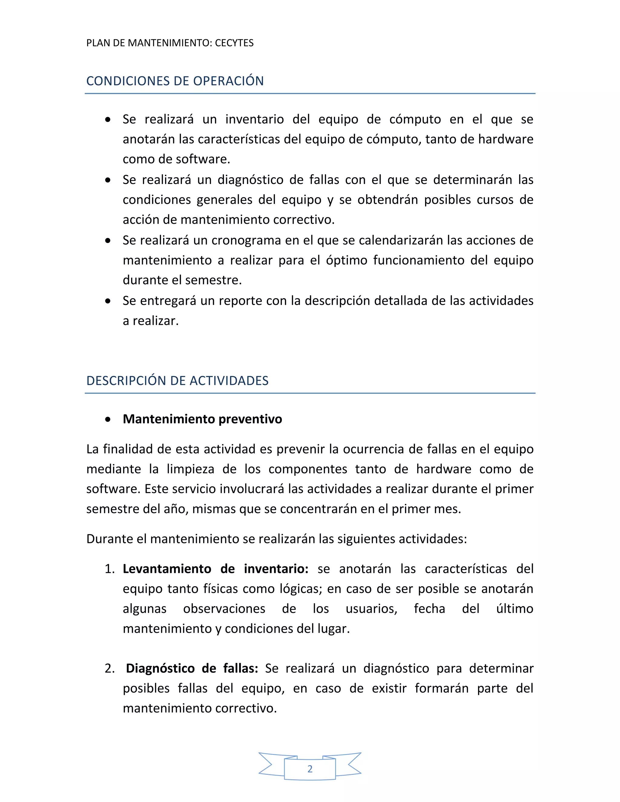 Plan de mantenimiento | PDF