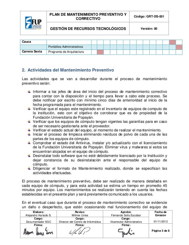 Plan de mantenimiento preventivo y correctivo