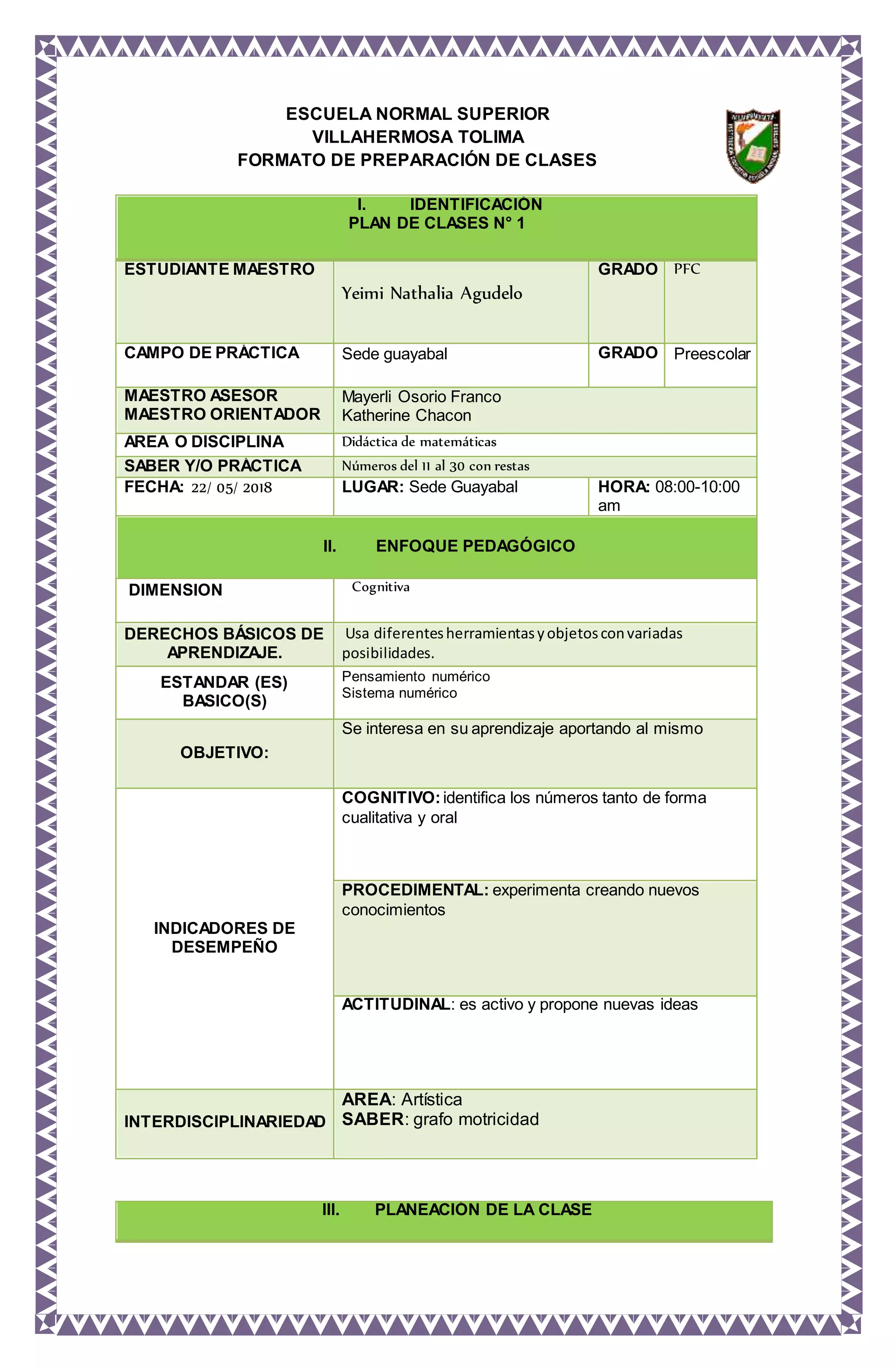 Plan de preescolar matematicas | DOCX