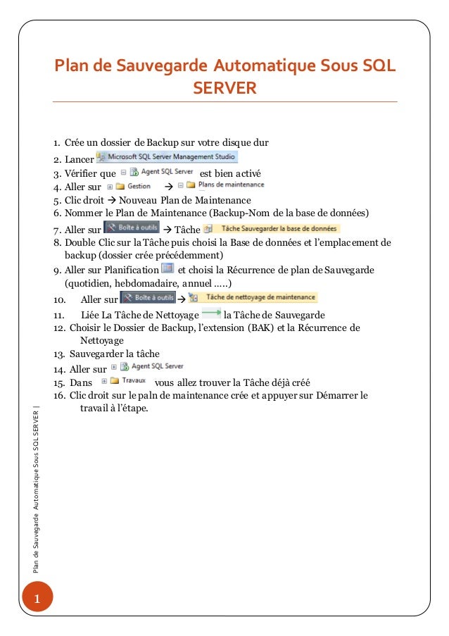 Plan De Sauvegarde Automatique Sous Sql Server
