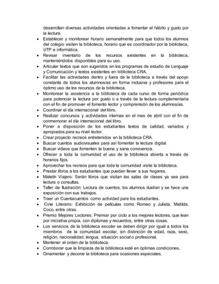 Plan de trabajo biblioteca cra anual | DOC