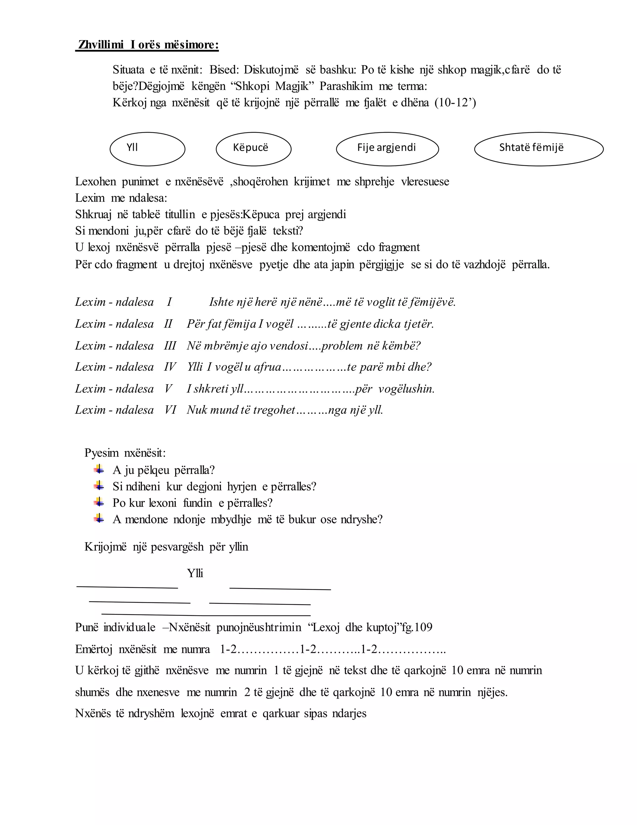 Plan ditor per gjuhe shqipe fillore | DOCX