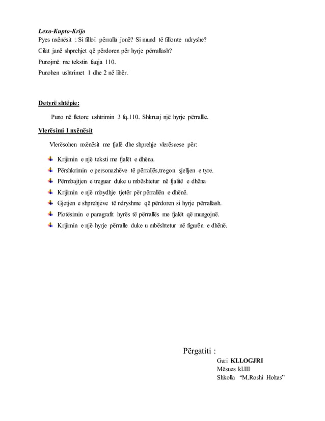 Plan ditor per gjuhe shqipe fillore | DOCX