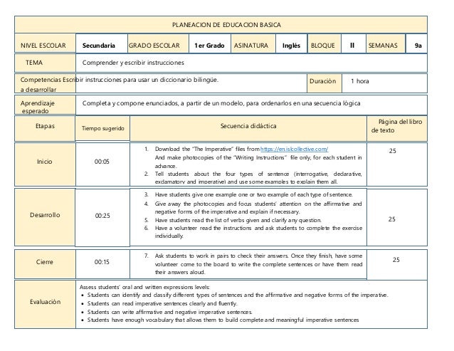 Planeacion de educacion basica ingles 1er año