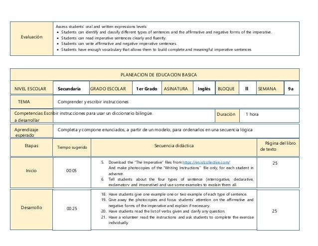 Planeacion de educacion basica ingles 1er año