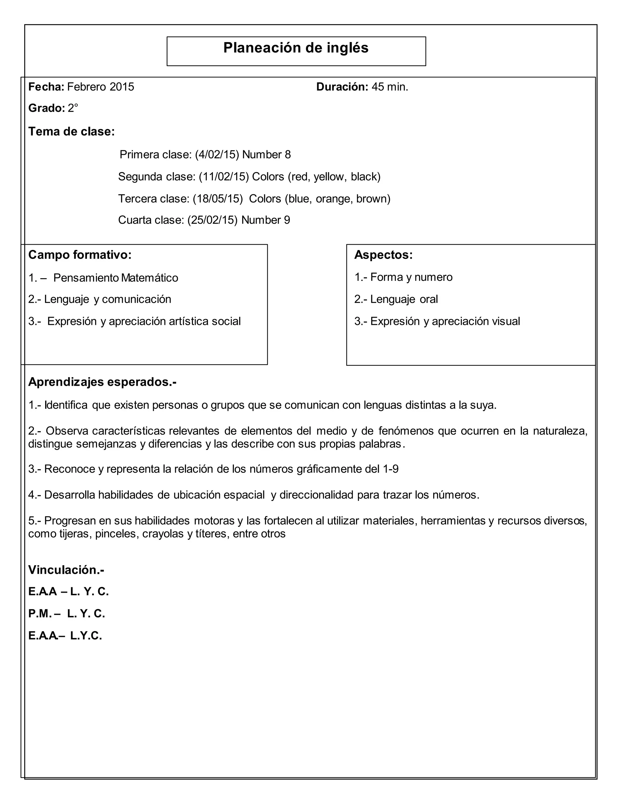 Planeacion de ingles preescolar - Planificaciones con Aprendizajes ...