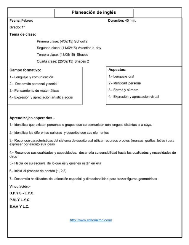 Planeacion de ingles preescolar - Planificaciones con Aprendizajes ...