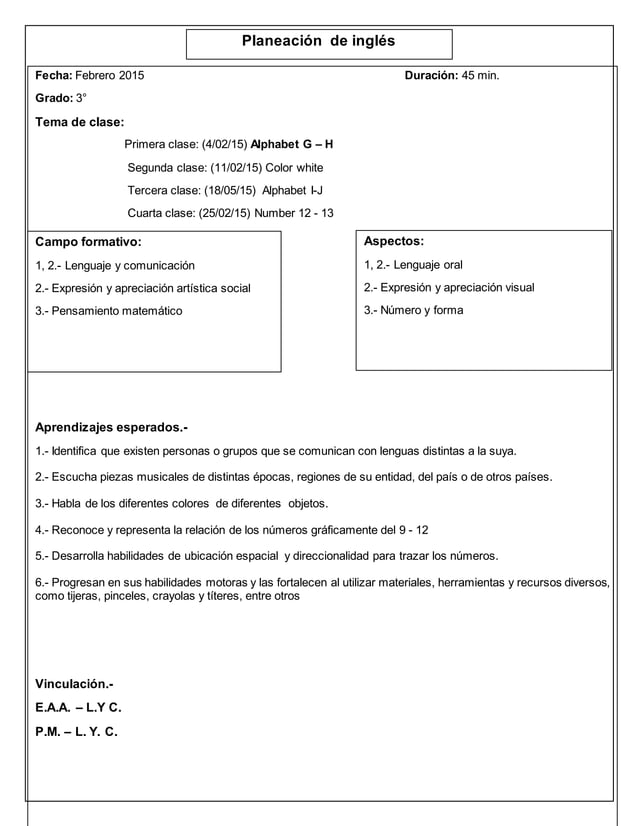 Planeacion de ingles preescolar - Planificaciones con Aprendizajes ...