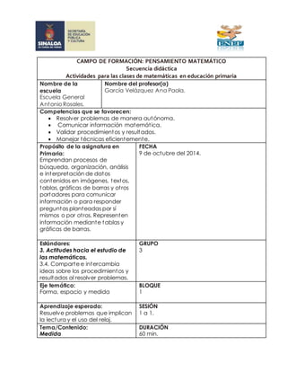 Planeacion de matematicas de tercer grado. | DOC