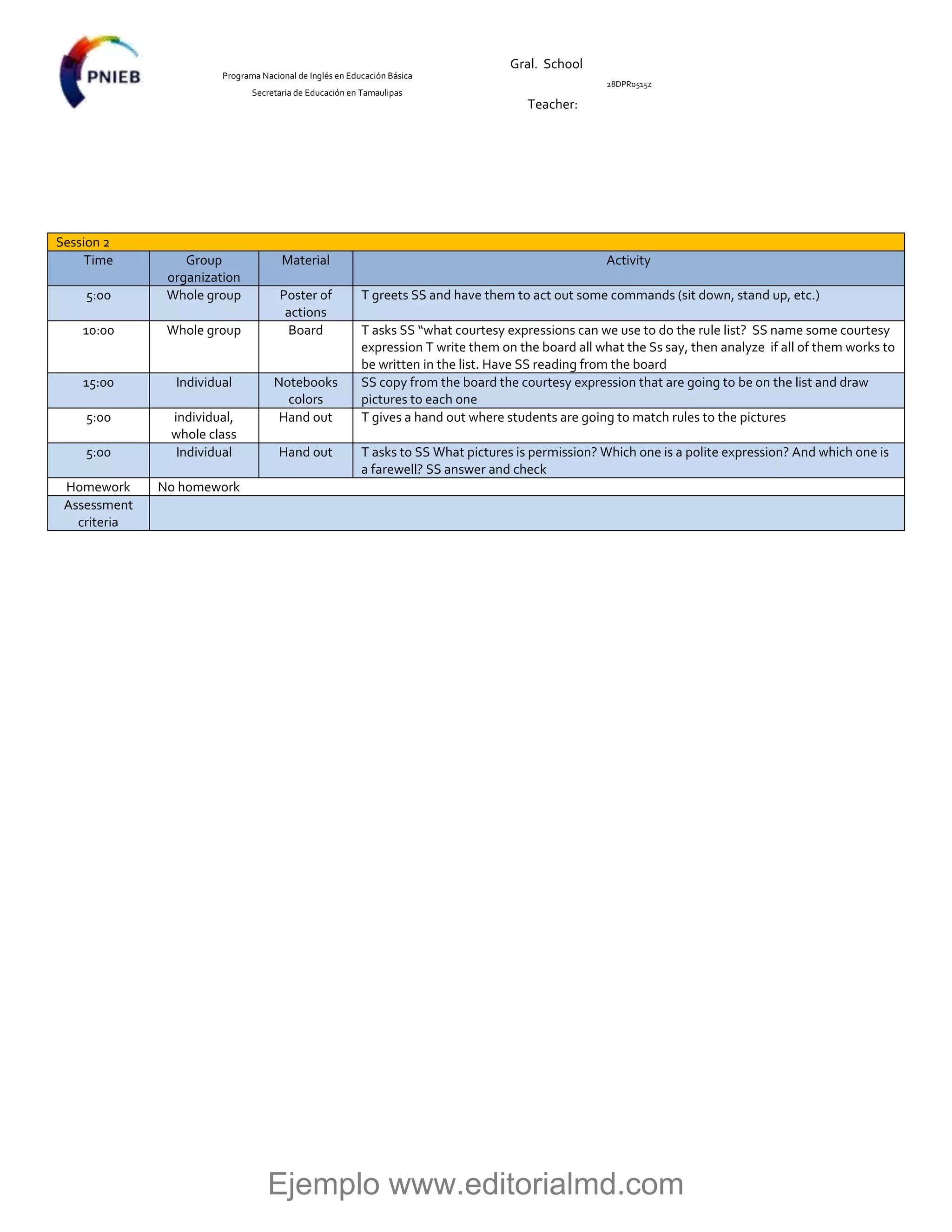 PLANEACIONES DE INGLES PRIMARIA PNIEB planeacion de ingles para ...