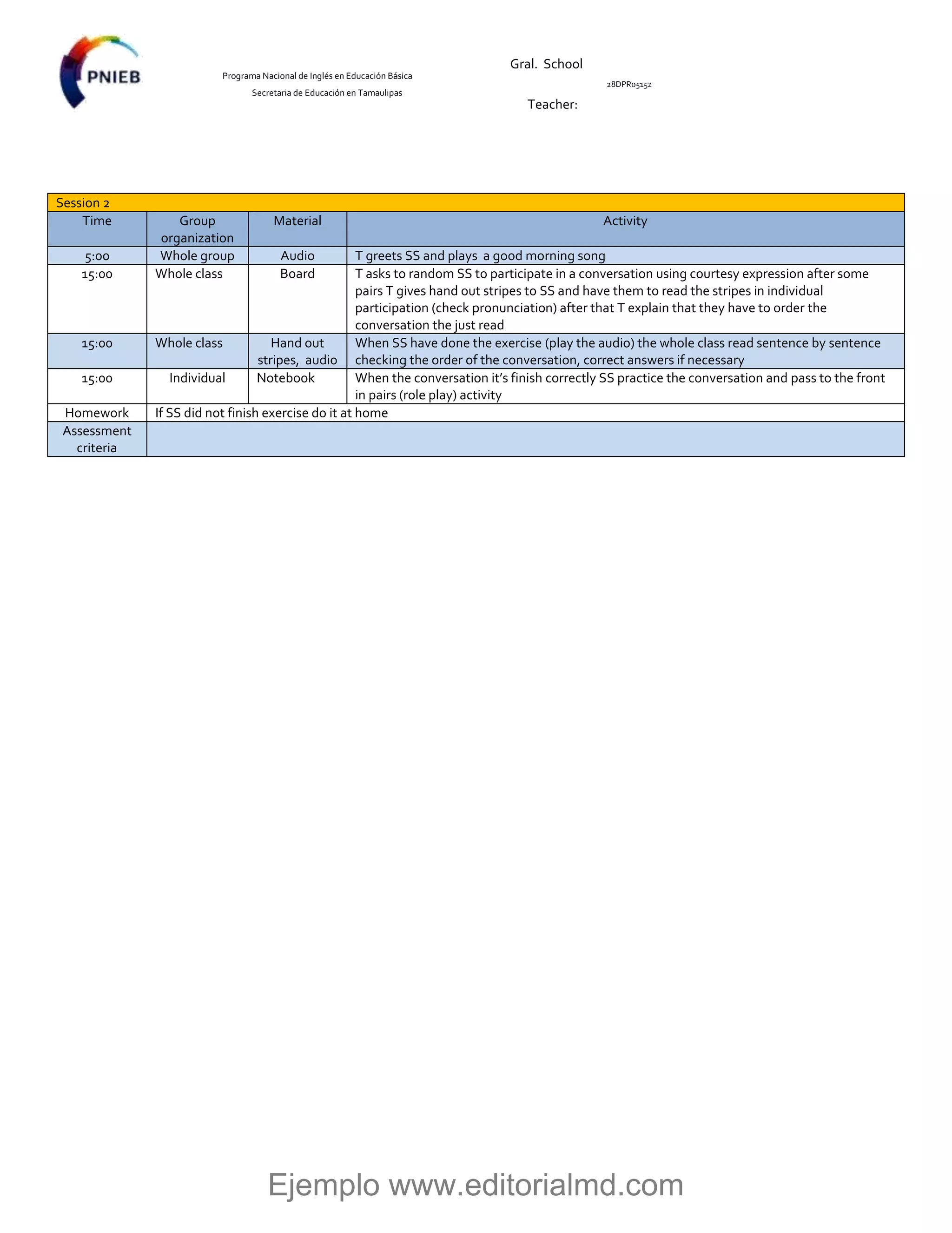 PLANEACIONES DE INGLES PRIMARIA PNIEB planeacion de ingles para ...