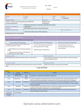 PLANEACIONES DE INGLES PRIMARIA PNIEB planeacion de ingles para ...
