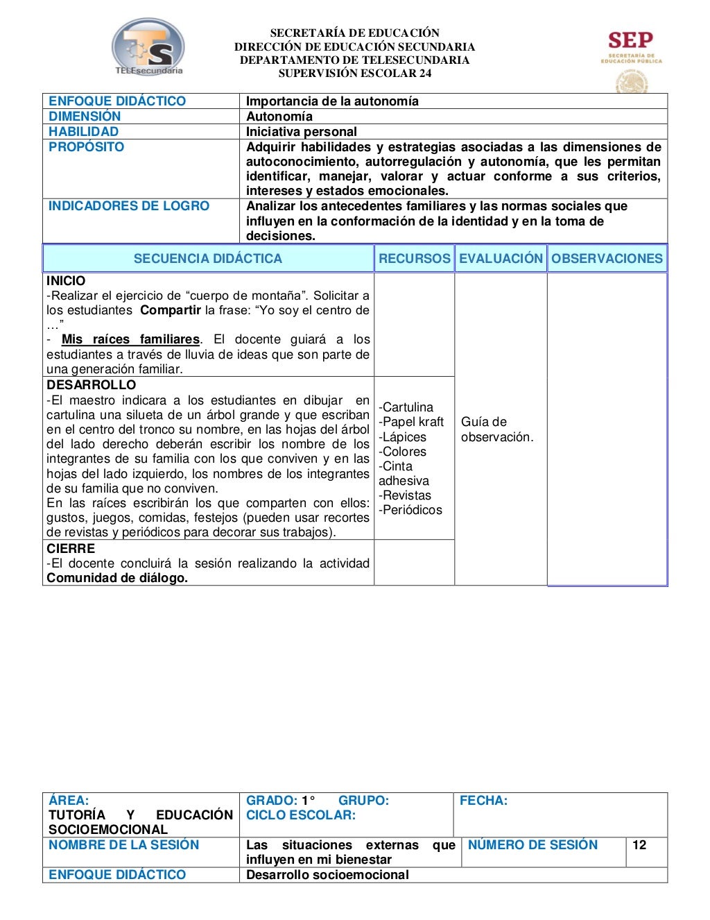 Planeaciones socioemocional primero