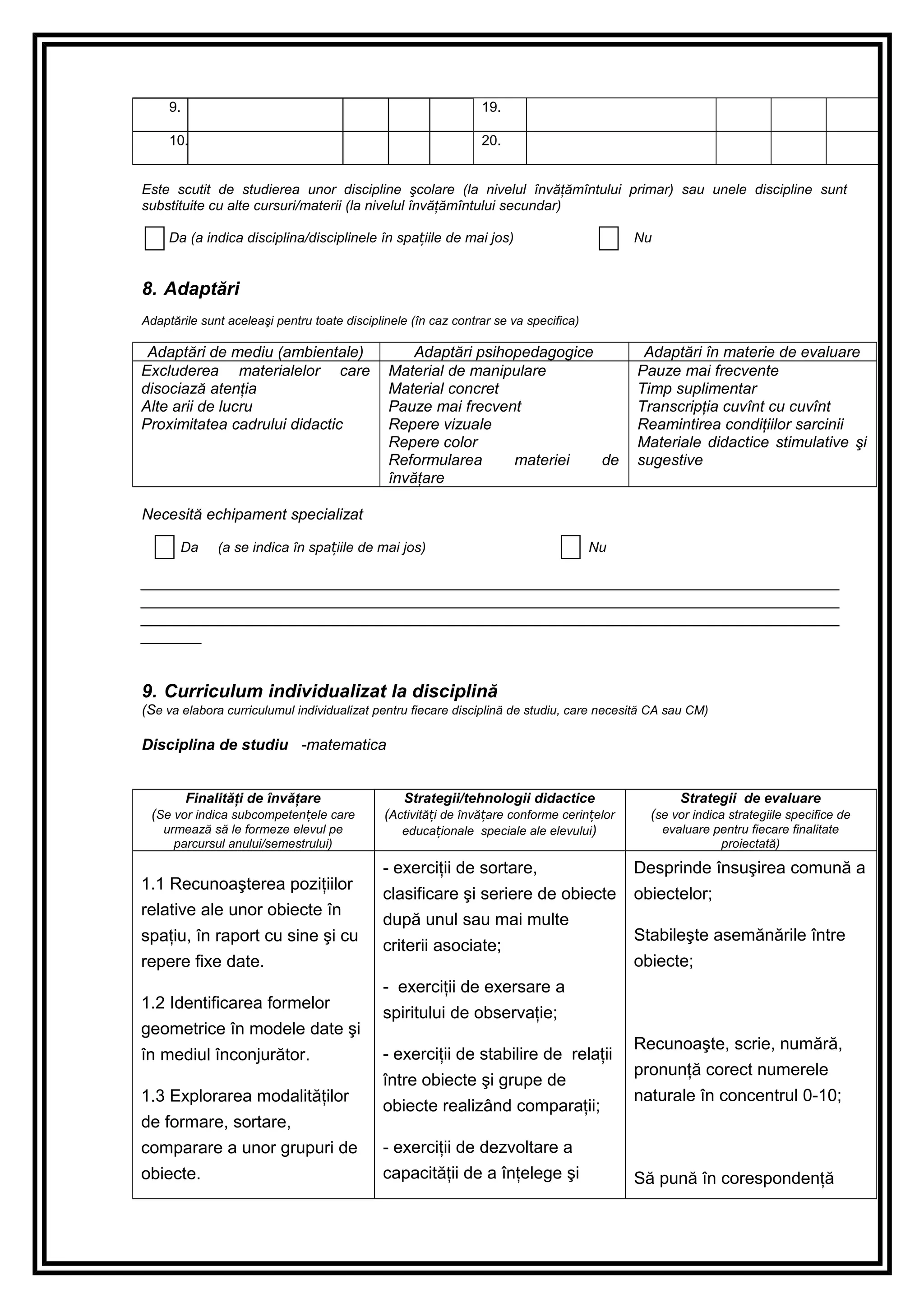 Plan educaţional individualizat | DOC
