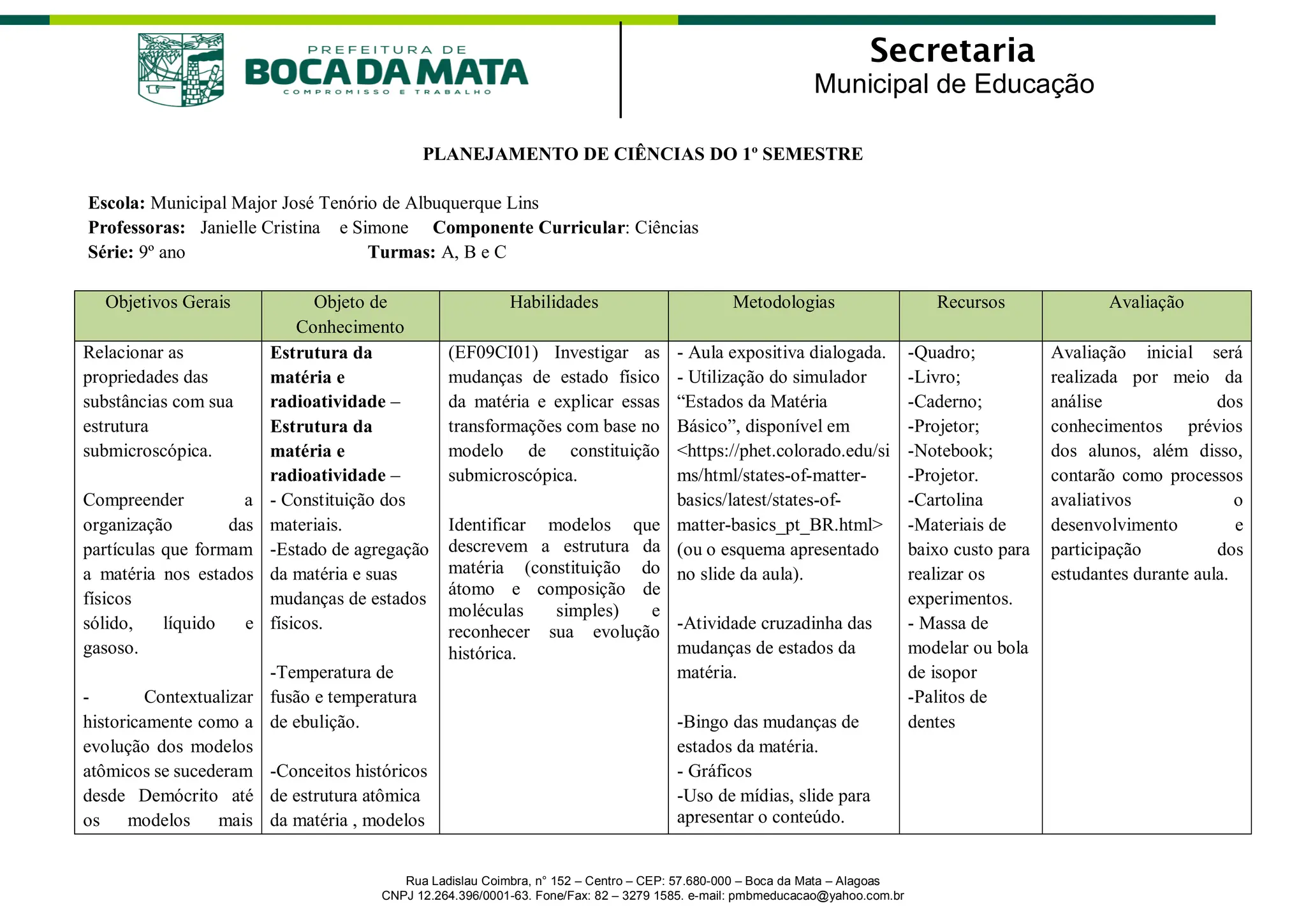 Planejamento do 1º semestre de Ciências 2024 9º ano.pdf