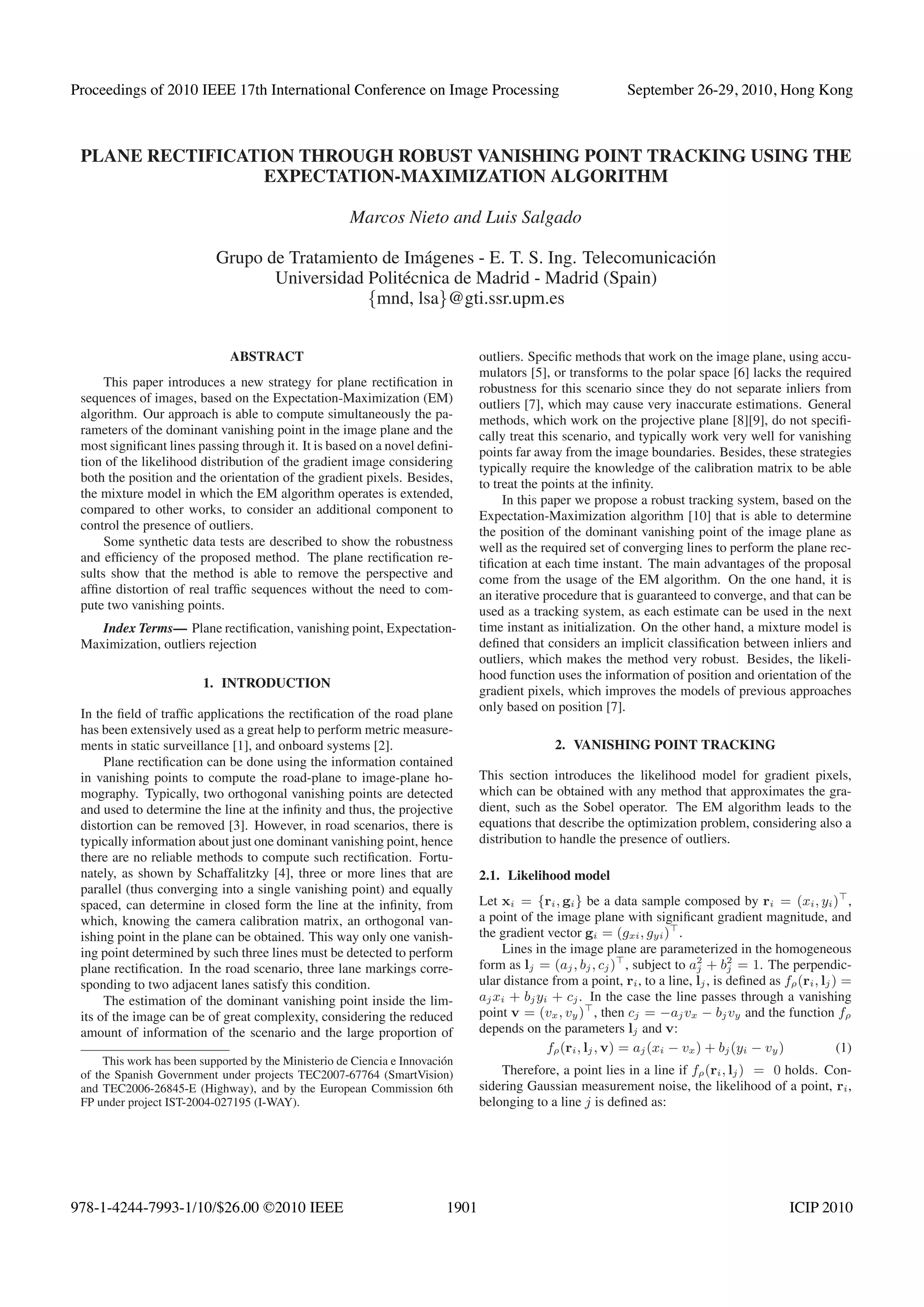 Plane Rectification Through Robust Vanishing Point Tracking Using The