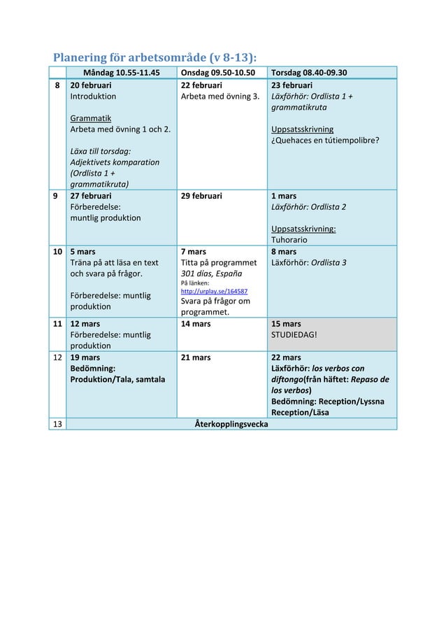 Planering v 8-13 åk 9 | DOCX