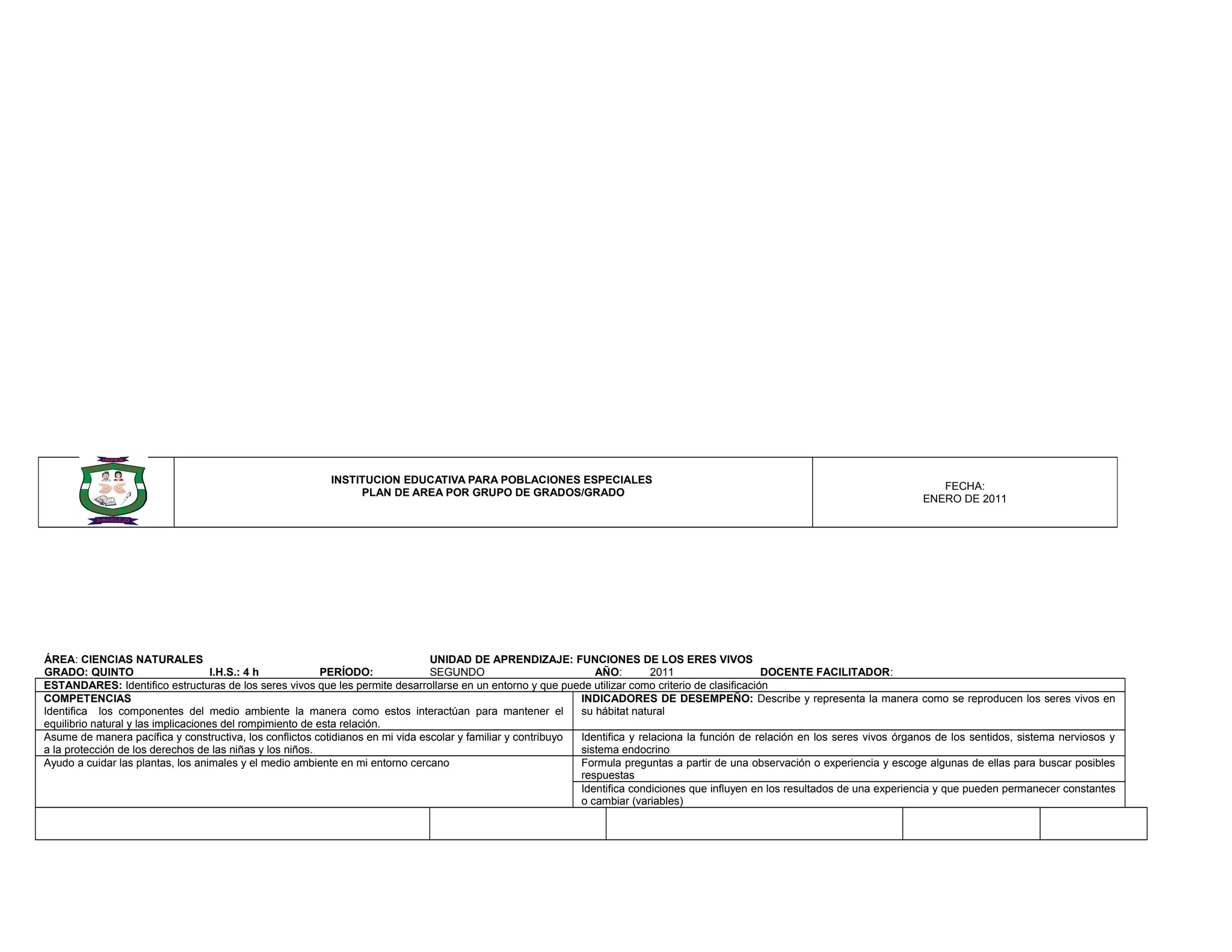 Planes de grado de 1° a 5° CIENCIAS NATURALES | DOC