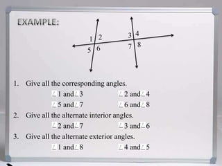 Planes, Lines and Transversals | PPT