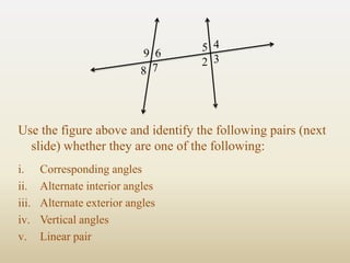 Planes, Lines and Transversals | PPT