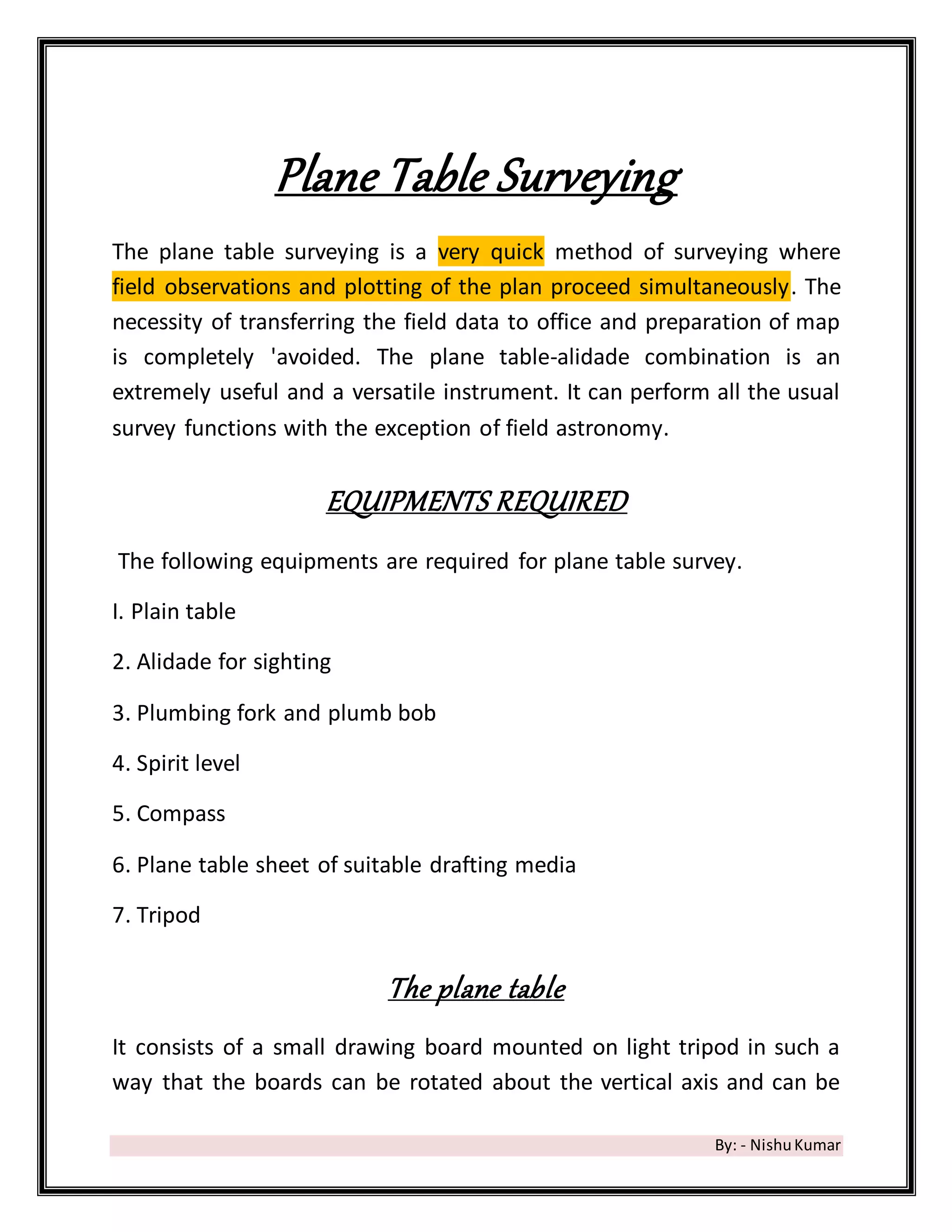 Plane table surveying | DOCX