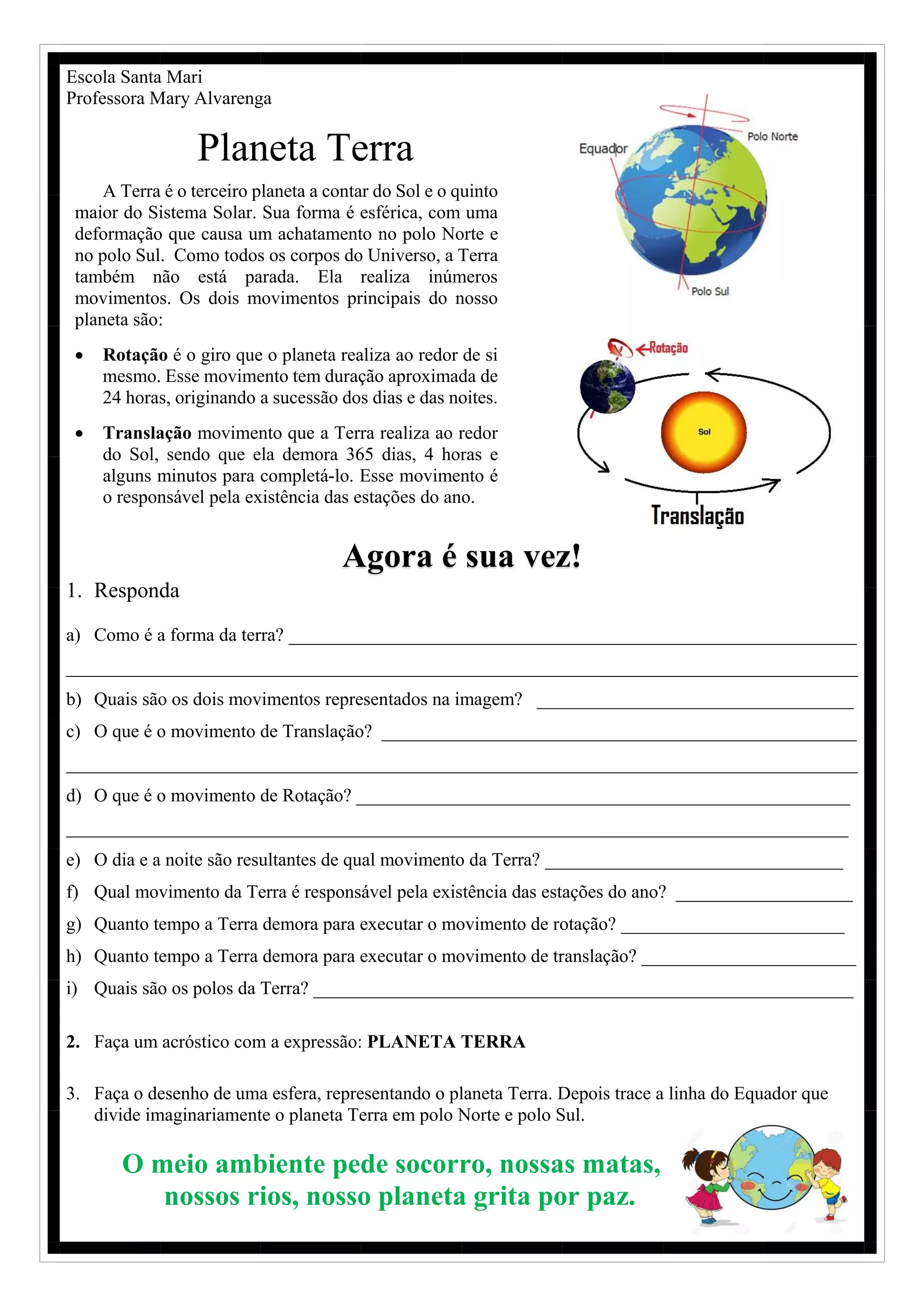 Planeta Terra-atividade 5º ano | PDF